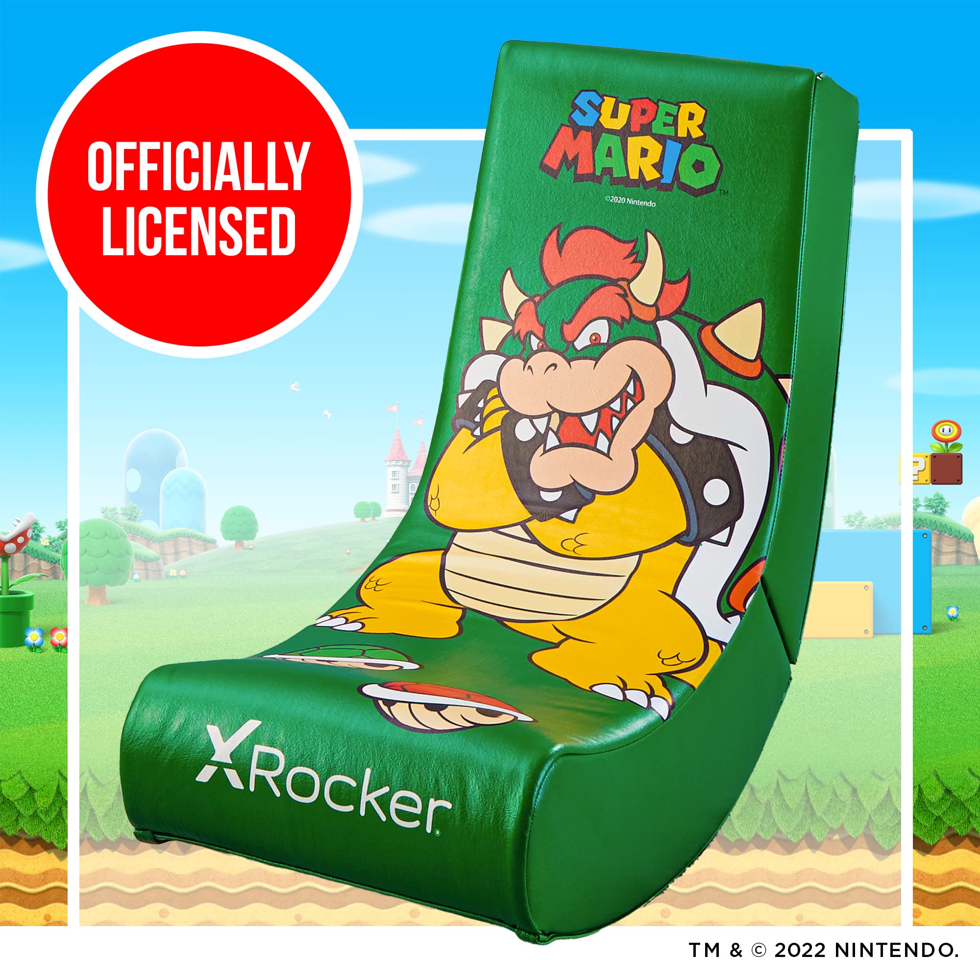 X Rocker Super Mario Bowser Video Gaming Floor Chair, Official All-Star Edition Nintendo Collectible, Faux Leather, Foldable, 5000401, 33.46" x 16.14" x 25.59", Bowser Green