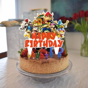 37pcs Bowser Cake Decorations with 1pcs Bowser Cake Topper, 36pcs Cute Cartoon Cupcake Toppers for Girls Birthday Party Decorations