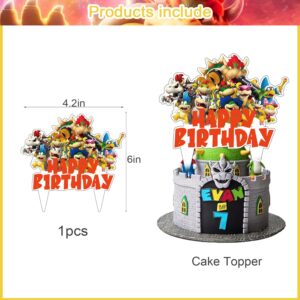 37pcs Bowser Cake Decorations with 1pcs Bowser Cake Topper, 36pcs Cute Cartoon Cupcake Toppers for Girls Birthday Party Decorations