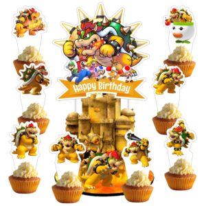 25 pcs bowser cake decorations with 24pcs cupcake toppers, 1pcs cake topper for mario birthday party supplies