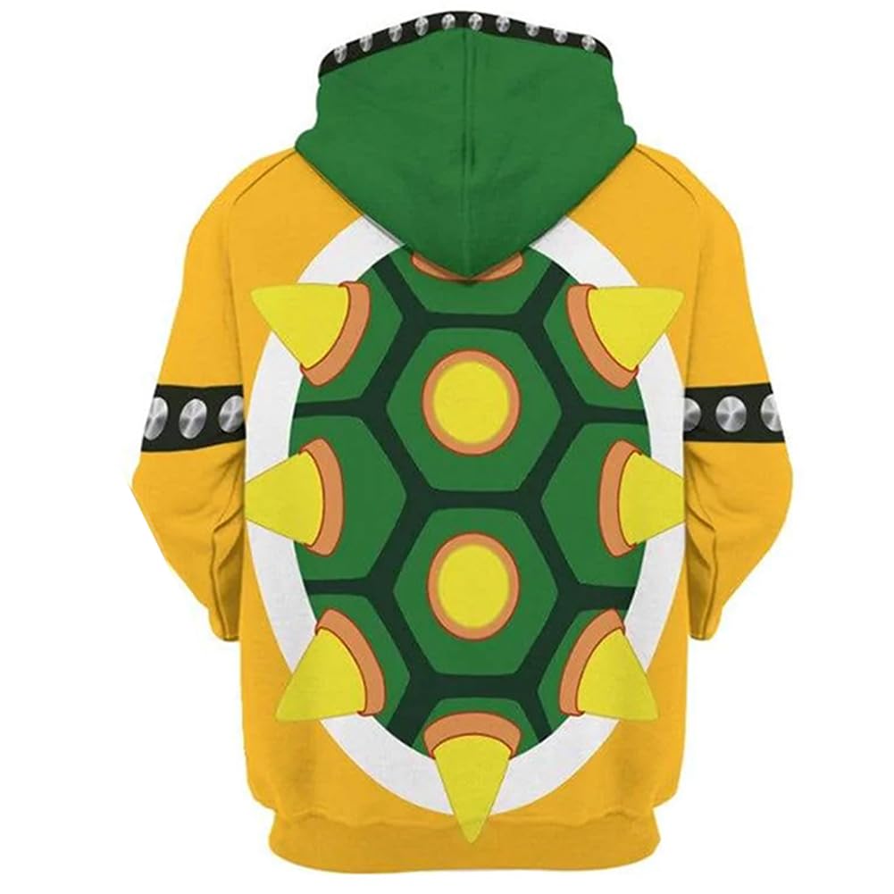 JMOBEU Bowser Cosplay Costume Hoodie,Bowser Costume Hoodie 3D Printed Hooded Sweatshirt Movie Pullover For Adult and Men(yellow,S)