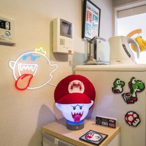 JOSEBRU Neon Sign King Boo The Ghost Face LED Neon Light Mario Lamp Acrylic Sign for Game Room Decor Gaming Light Accessory Gifts for Boy Room Decor (White)