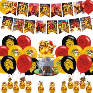 bowser birthday party decorations ,mario bowser birthday party favor with banner, ballons,cake topper, cupcake toppers for boys girls fans king koopa party supplies