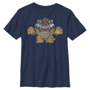 nintendo boys just bowser husky short sleeve tee t shirt, navy blue, large us