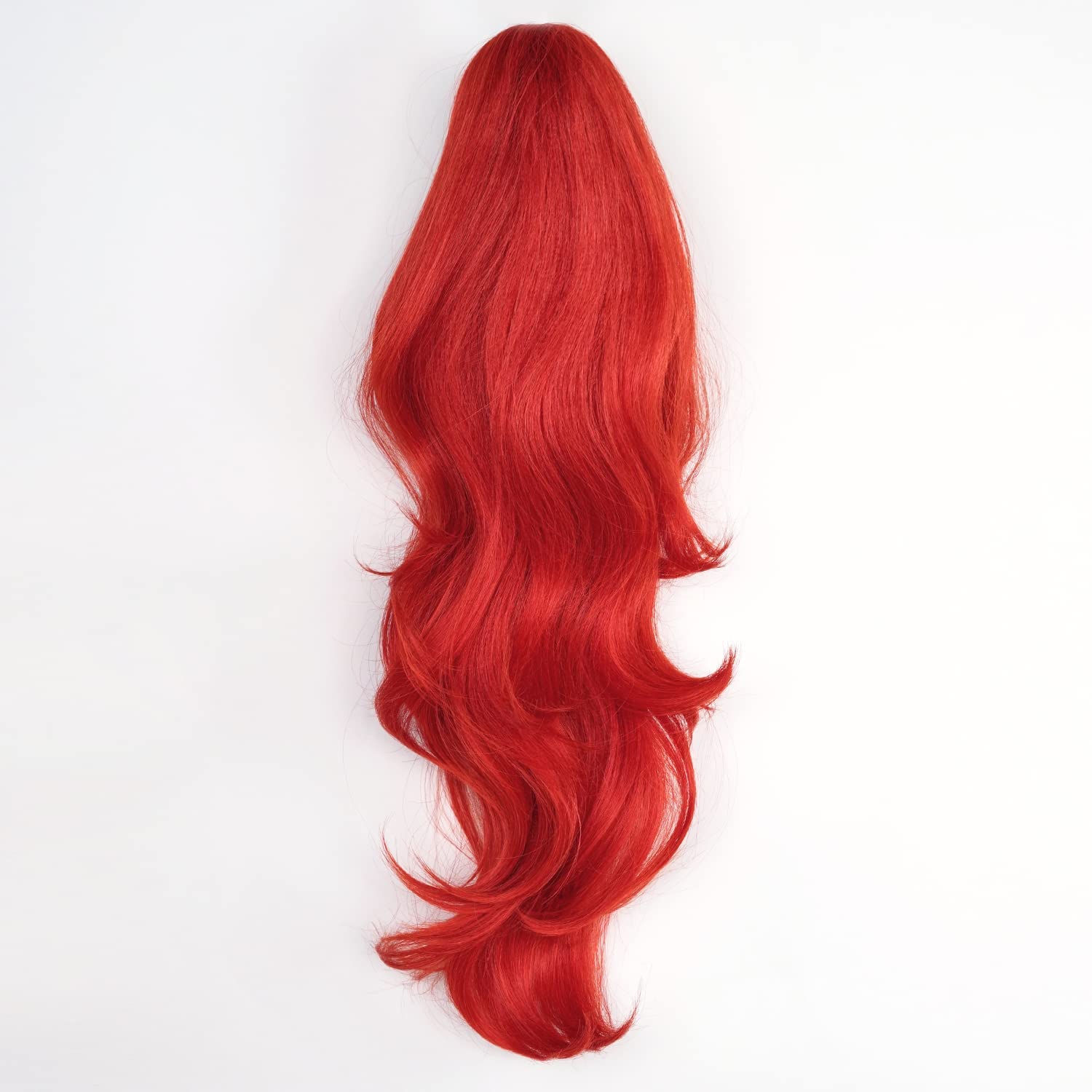 SL Red Ponytail Wig for Diluc Cosplay Wig Anime Long Curly Fluffy Pigtail Wigs with Bangs for Halloween Party + Cap (Red)