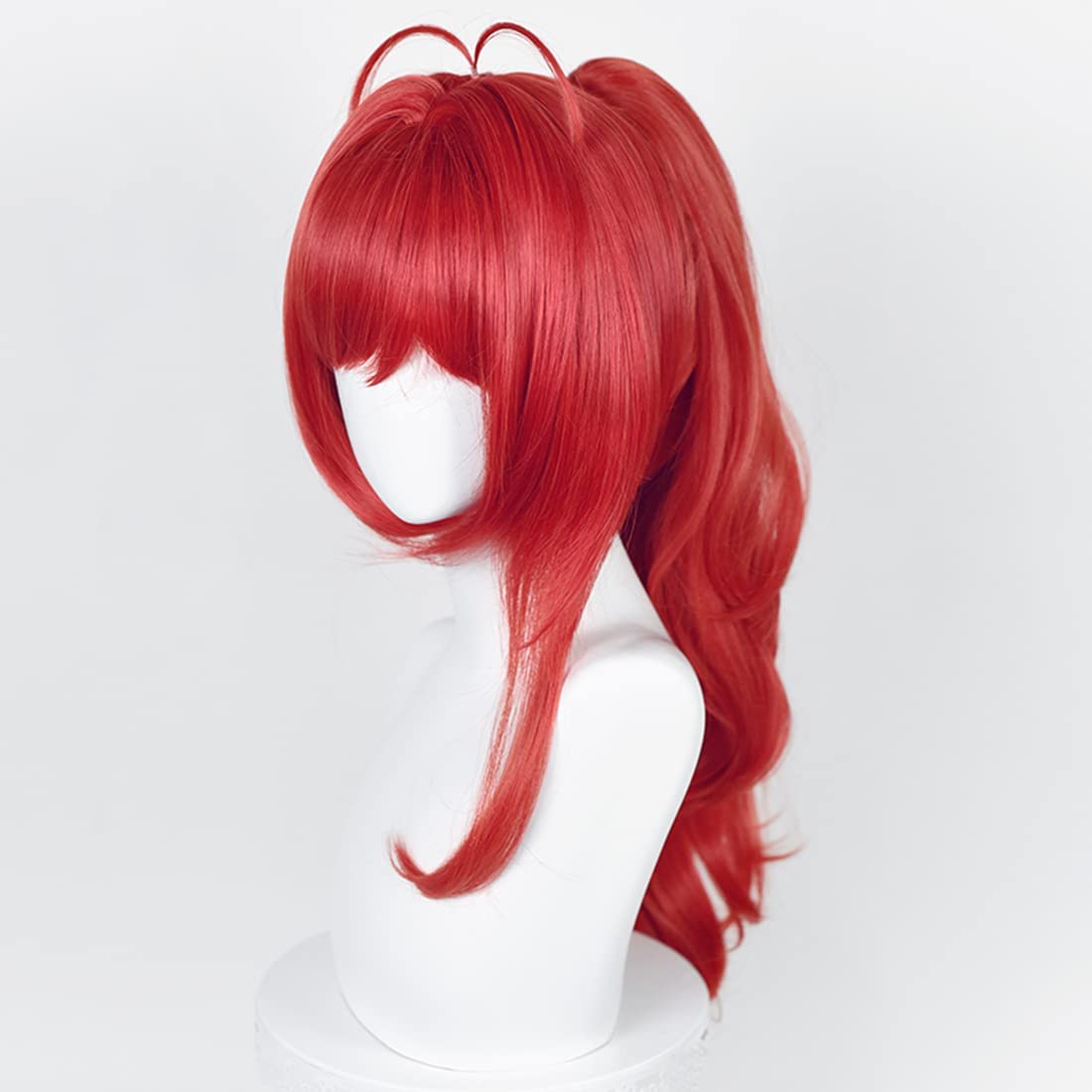 SL Red Ponytail Wig for Diluc Cosplay Wig Anime Long Curly Fluffy Pigtail Wigs with Bangs for Halloween Party + Cap (Red)