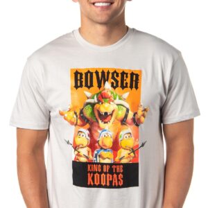 Super Mario Bros Movie Shirt Men's Bowser King Of The Koopas Adult T-Shirt (Medium, Grey)