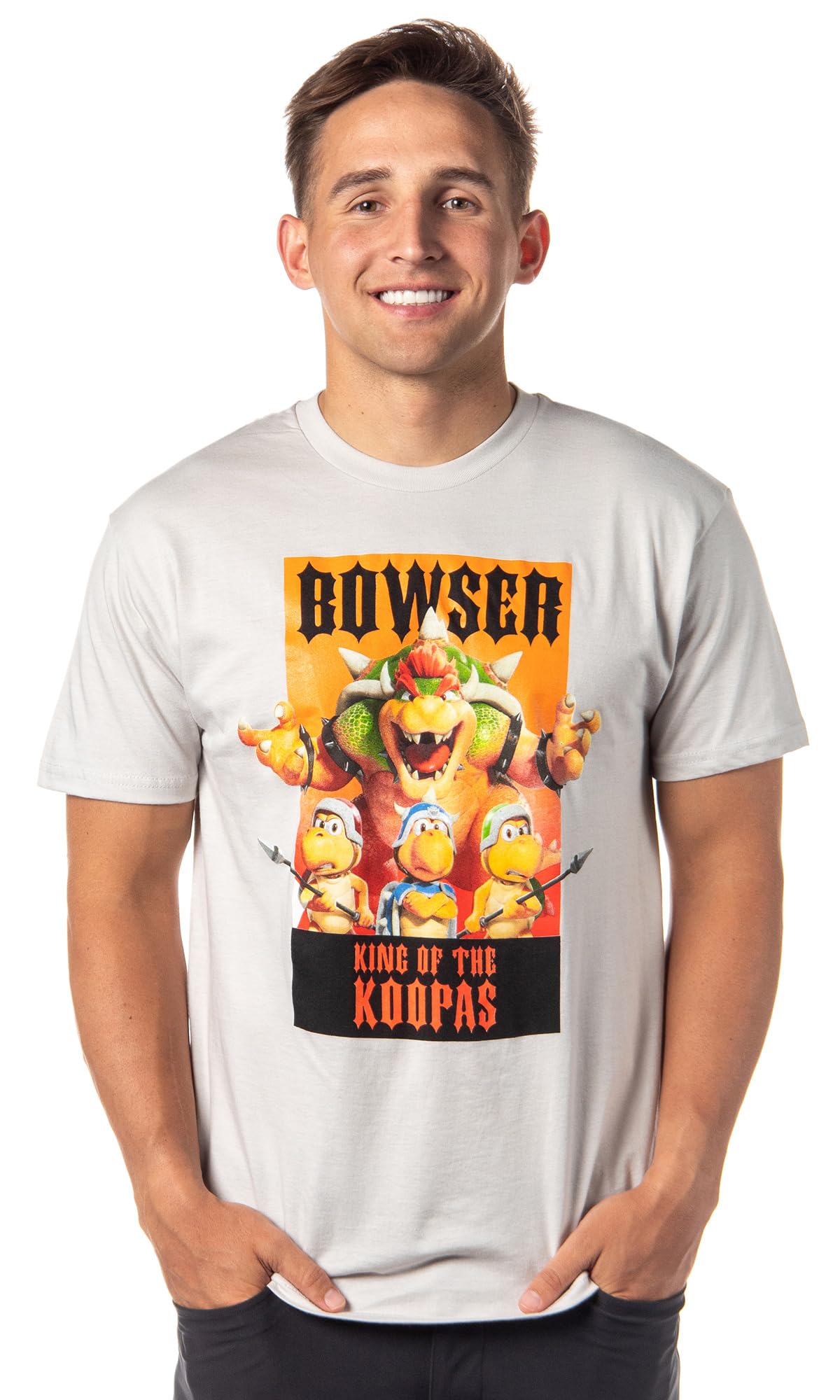 Super Mario Bros Movie Shirt Men's Bowser King Of The Koopas Adult T-Shirt (Medium, Grey)