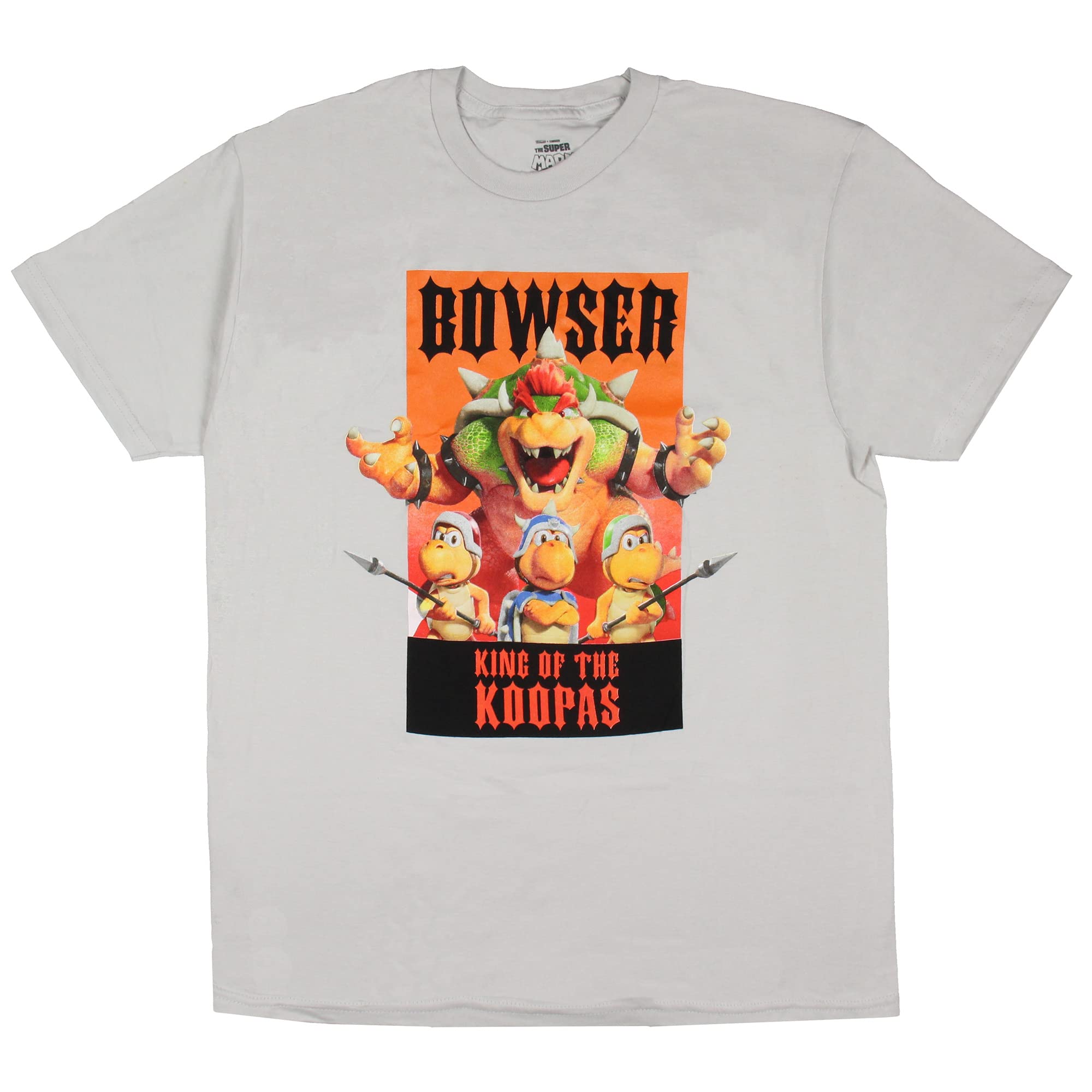 Super Mario Bros Movie Shirt Men's Bowser King Of The Koopas Adult T-Shirt (Medium, Grey)