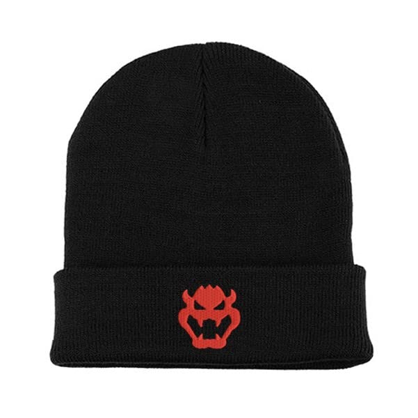 USmania Bowser Face Embroidered Beanie Halloween Beanie Winter Beanie (Black)