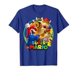 super mario bowsers & mario rainbow color circle portrait t-shirt