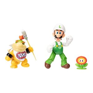 super mario nintendo 4 inch action figure 2-pack: fire luigi & bowser jr. with accessories