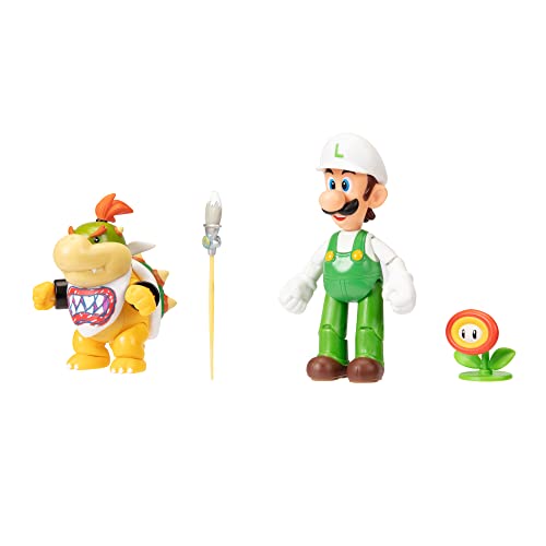 Super Mario Nintendo 4 Inch Action Figure 2-Pack: Fire Luigi & Bowser Jr. with Accessories