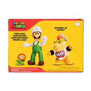 Super Mario Nintendo 4 Inch Action Figure 2-Pack: Fire Luigi & Bowser Jr. with Accessories