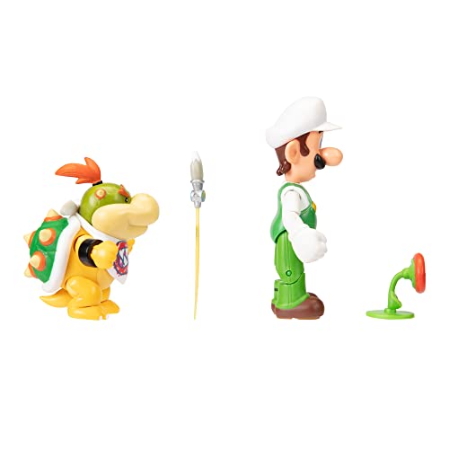 Super Mario Nintendo 4 Inch Action Figure 2-Pack: Fire Luigi & Bowser Jr. with Accessories