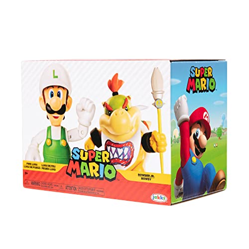 Super Mario Nintendo 4 Inch Action Figure 2-Pack: Fire Luigi & Bowser Jr. with Accessories