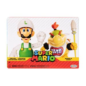 Super Mario Nintendo 4 Inch Action Figure 2-Pack: Fire Luigi & Bowser Jr. with Accessories