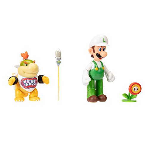 Super Mario Nintendo 4 Inch Action Figure 2-Pack: Fire Luigi & Bowser Jr. with Accessories