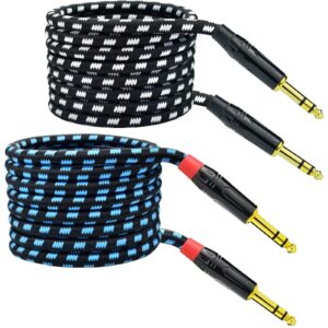 mugteeve balanced 1/4 inch trs to trs male interconnect patch cable, 3.3ft stereo quarter inch 6.35mm to 6.35mm audio cord, nylon braided heavy duty, for interface, mixer, speaker - 2pack