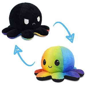 teeturtle - the original reversible octopus plushie - black + rainbow - cute sensory fidget stuffed animals that show your mood