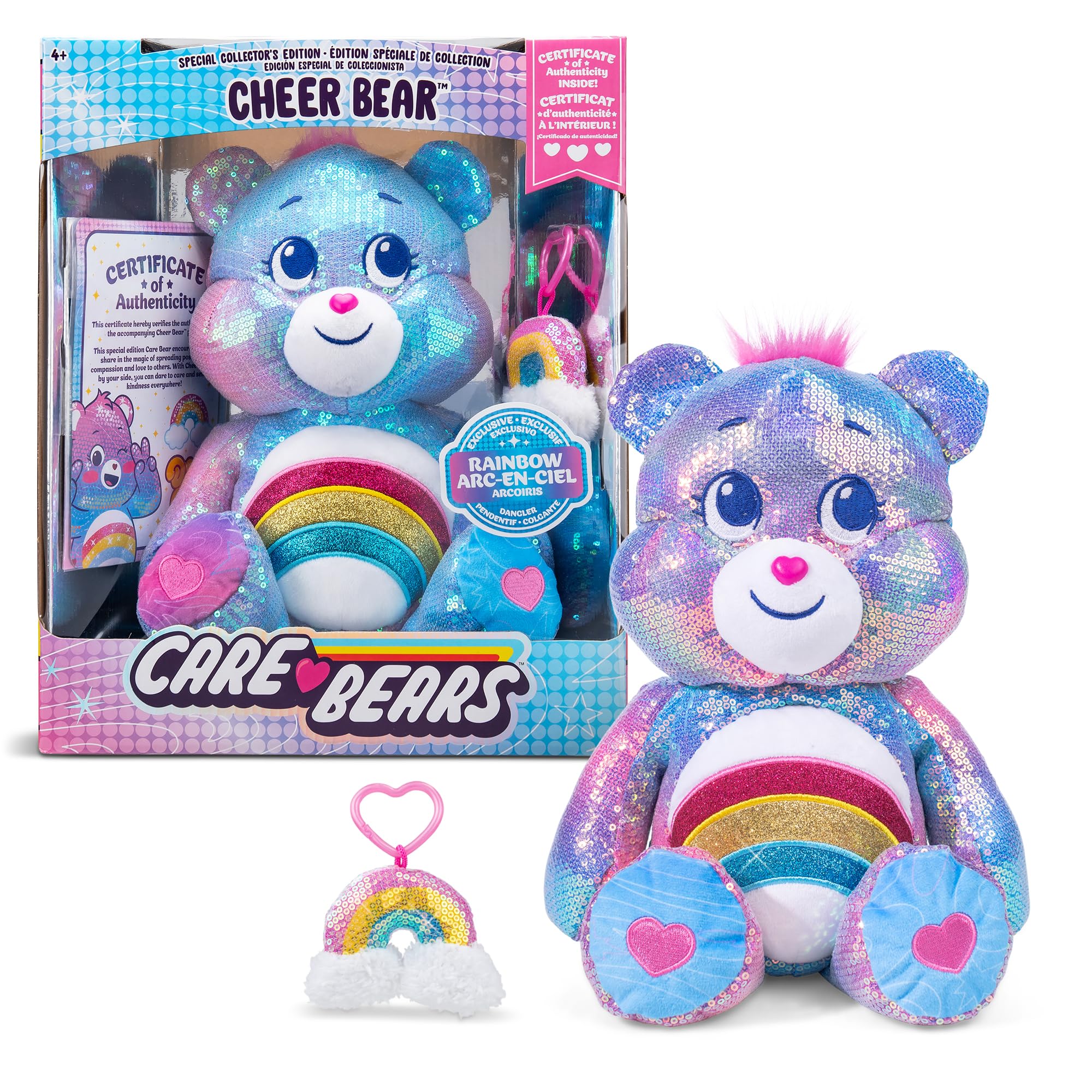 Care Bears Sequin Plush, Cheer Bear Plushie for Ages 4+ Perfect Stuffed Animal, Super Soft and Cuddly – Good for Girls and Boys, Employees, Collectors, Great Valentines Day Gift for kids