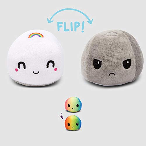 TeeTurtle - The Original Reversible Ball Plushie - Storm + Rainbow - Cute Sensory Fidget Stuffed Animals That Show Your Mood