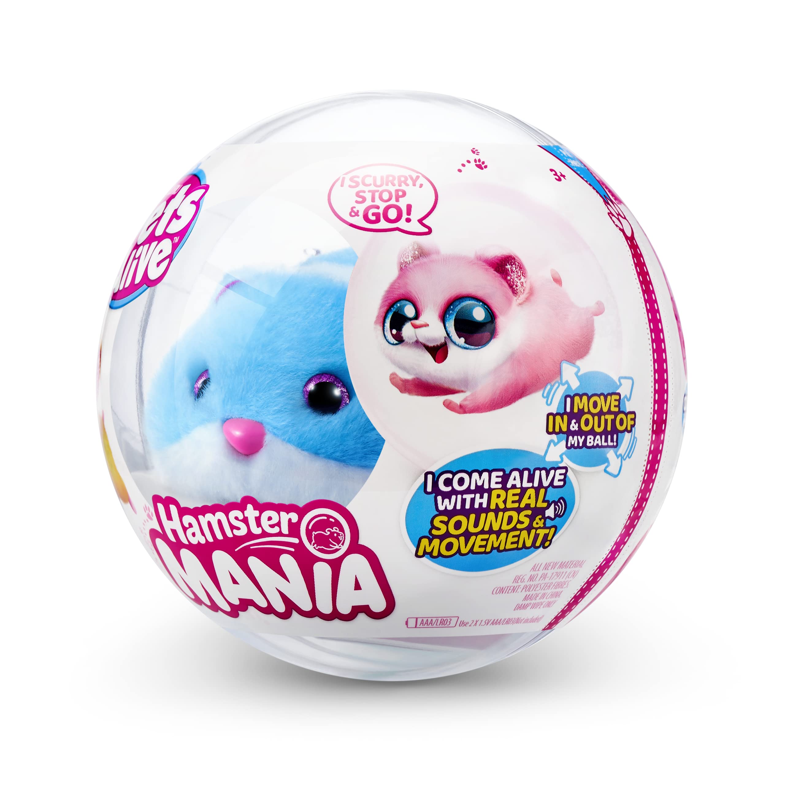 Pets Alive Hamstermania (Blue) by ZURU Hamster, Electronic Pet, 20+ Sounds Interactive, Hamster Ball Toy for Girls and Children