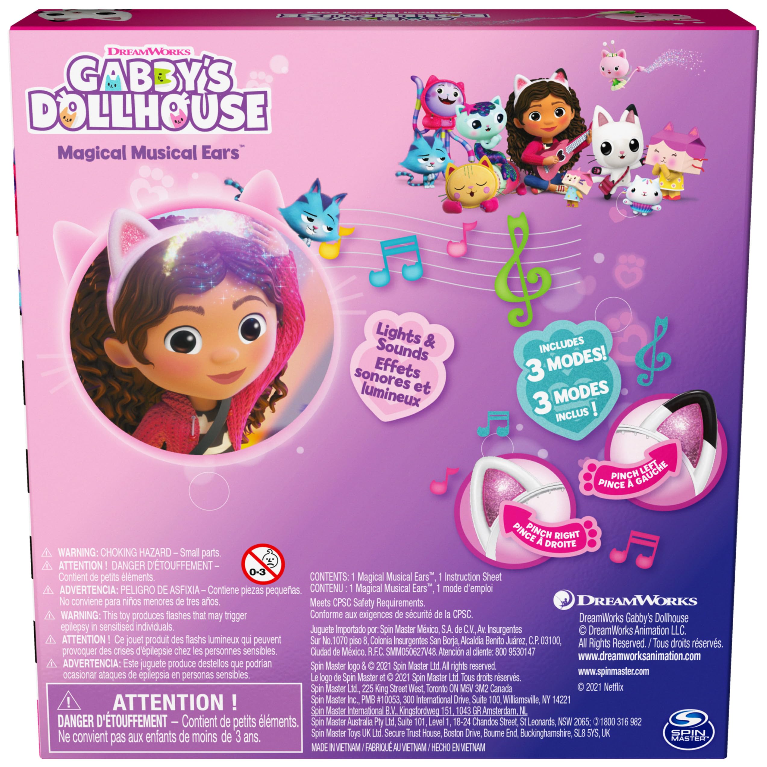 Gabby's Dollhouse, Magical Musical Cat Ears, Kids Costume with Lights, Music, Sounds & Phrases, Pretend Play Toys for Girls Ages 3 and up