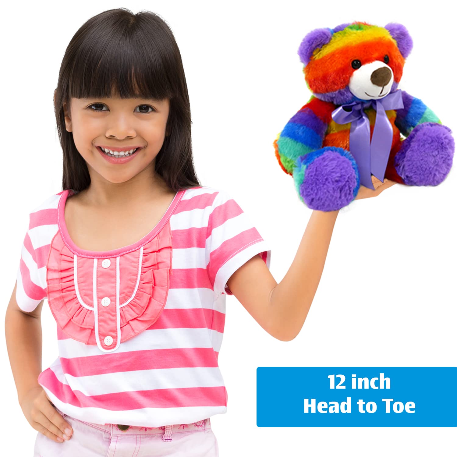 Rainbow Teddy Bear for Girls and Boys Plush Stuffed Animal Cuddly Soft Cheer up Gift 12 inch