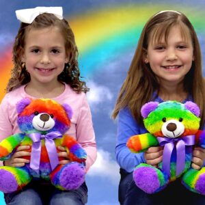 Rainbow Teddy Bear for Girls and Boys Plush Stuffed Animal Cuddly Soft Cheer up Gift 12 inch