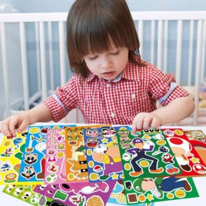 36PCS Mario Make a Face Stickers, DIY Mario Party Supplies Favors Make Your Own Stickers Mixed and Matched with Different Designs Characters for Birthday Gifts Class Reward Book Decor