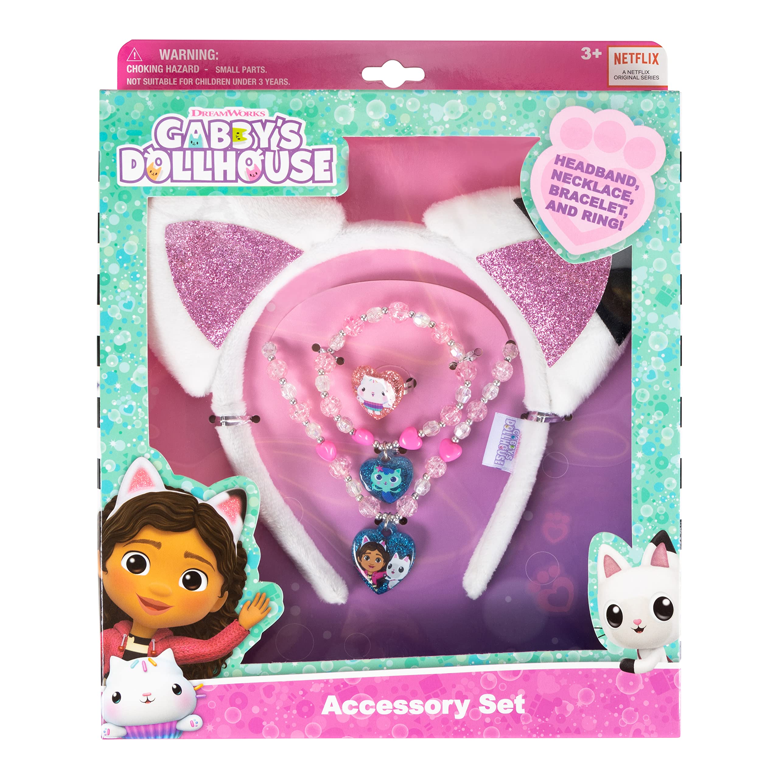 LUV HER Gabby Dollhouse Headbands for Girls - Kids Jewelry - Dress Up Set All in one Giftable Box - Headband - Play Jewelry Set - 4pc (Toddler Headband, Necklace, Dress Up Bracelet, Ring) Ages 3+