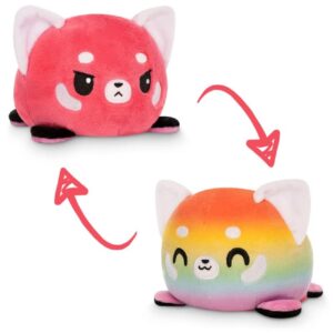 teeturtle - the original reversible red panda plushie - red + rainbow - cute sensory fidget stuffed animals that show your mood, small