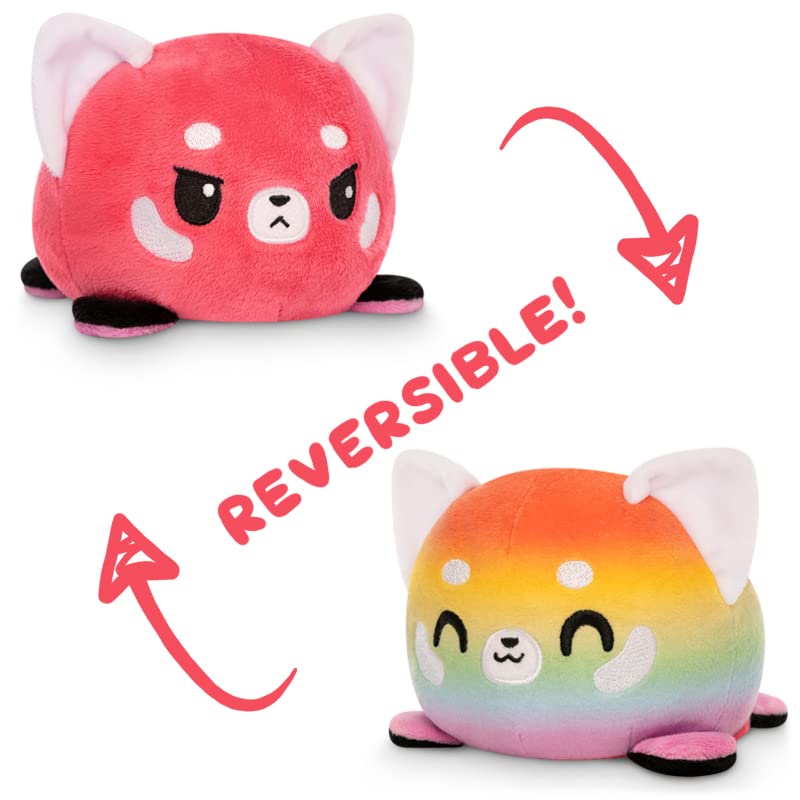 TeeTurtle - The Original Reversible Red Panda Plushie - Red + Rainbow - Cute Sensory Fidget Stuffed Animals That Show Your Mood, Small