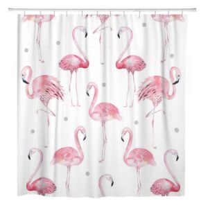 artsocket shower curtain watercolor bath pink flamingos grey polka dots chic tropical home bathroom decor polyester fabric waterproof 72 x 72 inches set with hooks