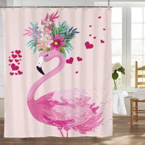 xgidkew funny flamingos shower curtain farmhouse rustic pink flamingos shower curtain cute flamingos love bathroom decor shower curtain with hooks waterproof fabric 60x72inch