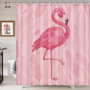 Pink Shower Curtain, Cute Flamingo Shower Curtains, Modern Art Boho Bath Curtains, Pink Bathroom Accessories Set 71x71 Inches