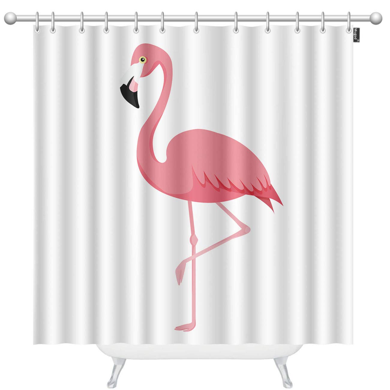 Mugod Flamingo Shower Curtains Pink Flamingo Vector Illustration Isolated on White Background Decorative Bathroom Waterproof Fabric Shower Curtain with 12 Hooks 60 x 72 Inches