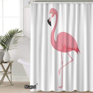 Mugod Flamingo Shower Curtains Pink Flamingo Vector Illustration Isolated on White Background Decorative Bathroom Waterproof Fabric Shower Curtain with 12 Hooks 60 x 72 Inches