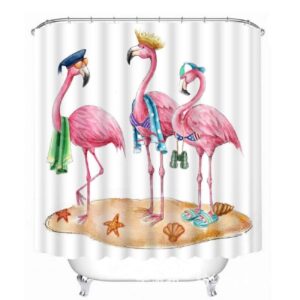 ezon-ch waterproof modern good resistance three greater flamingo on the beach polyester farbic bathroom shower curtain(72x72in)