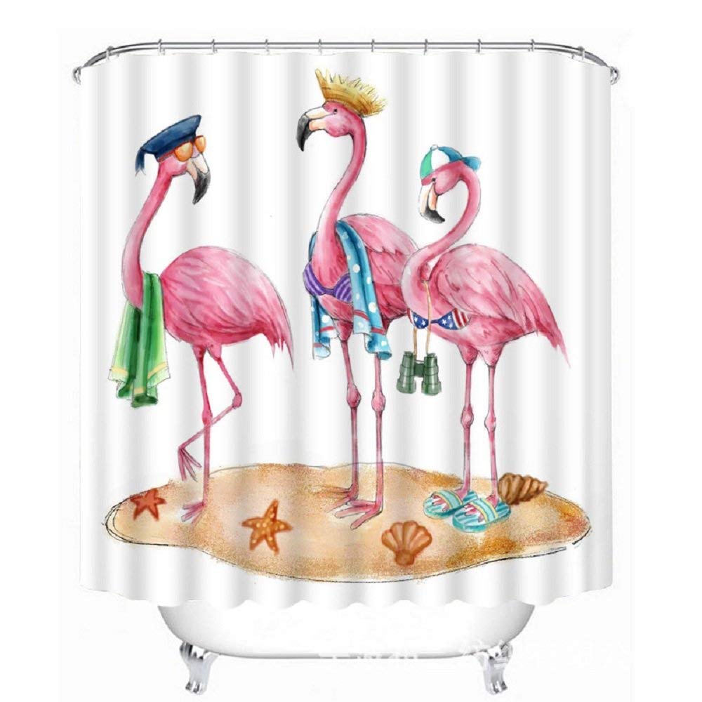 EZON-CH Waterproof Modern Good Resistance Three Greater Flamingo On The Beach Polyester Farbic Bathroom Shower Curtain(72X72IN)