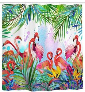 mimihome flamingo shower curtain, flamingos leaves waterproof fabric bathroom shower curtains, 72w by 72h