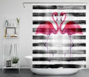 lb cute pink flamingo shower curtain black and white striped shower curtain set simple geometric shower curtains for bathroom with hooks,waterproof fabric 60x72inch