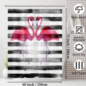 LB Cute Pink Flamingo Shower Curtain Black and White Striped Shower Curtain Set Simple Geometric Shower Curtains for Bathroom with Hooks,Waterproof Fabric 60x72inch