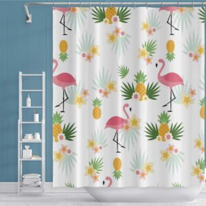 oerju flamingo shower curtain for bathroom flamingo pineapple floral shower curtains waterproof polyester fabric bathtub bathroom decor set with hooks machine washable 71x71inch