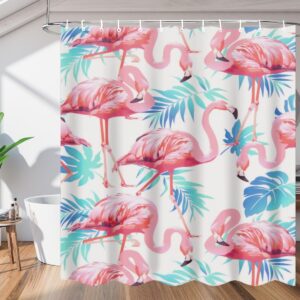 aglebo shower curtain vintage flamingo palm leaf fabric shower curtain set with 12 hooks water-proof 72 * 72 inches for bathroom beach caravan hotel