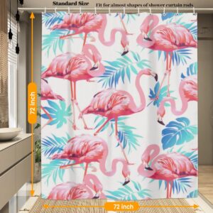 Aglebo Shower Curtain Vintage Flamingo Palm Leaf Fabric Shower Curtain Set with 12 Hooks Water-Proof 72 * 72 Inches for Bathroom Beach Caravan Hotel