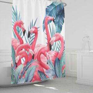 CHULEAG Flamingo Monstera Jungle Shower Curtains - Tropical Plant Design, Bring The Jungle into Your Bathroom, Waterproof Fabric, 72 x 72 Inches, with 12 Hooks