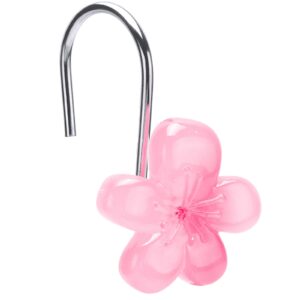 simple clever homes 365 cute flower shower curtain hooks, glow in the dark, pretty floral themed elegant bathroom decor, pink