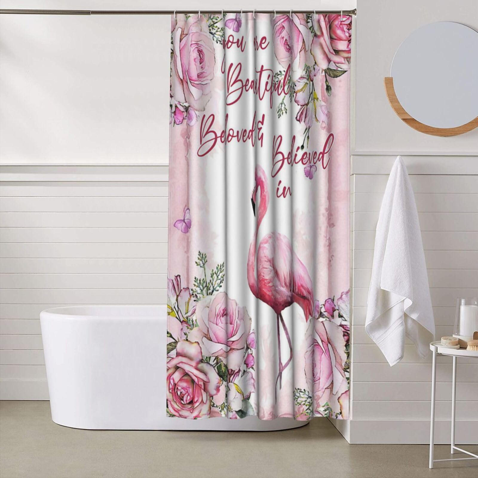 citari Pink Flamingo Shower Curtain Floral Flamingo Bathroom Shower Curtains Modern Polyester Fabric Waterproof Shower Curtains 60 x 72 Inch